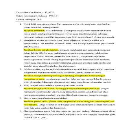 Latihan Persiapan UAS Matkul SPK_19210772 | PDF