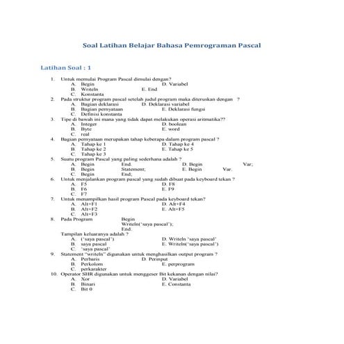 Latihan soal 1 Pengenalan Bahasa Pascal | PDF