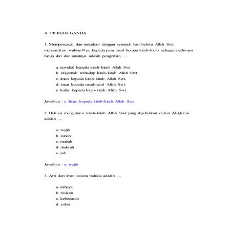 Latihan soal iman kepada kitab allah | DOCX