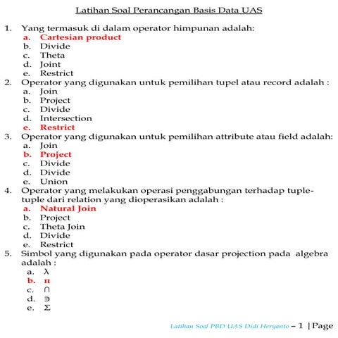 Contoh soal uts perancangan basis data | PDF