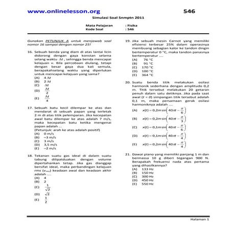 Latihan soal snmptn 2011 fisika 546 | PDF
