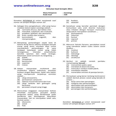 Latihan soal snmptn 2011 sosiologi | PDF