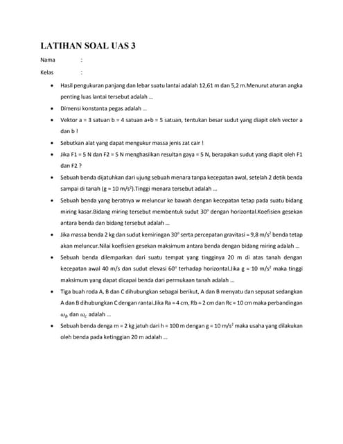 Soal tyr out fisika kelas x | DOCX