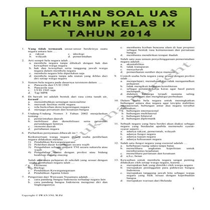 Latihan Soal UAS PKN SMP KELAS 9 TAHUN 2014 KTSP | PDF