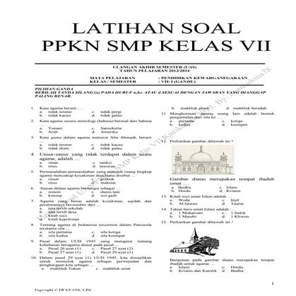 Latihan Soal UAS PPKN SMP Kelas 7 kurikulum 2013 | PDF