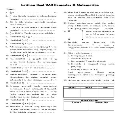 Latihan soal uas semester ii matematika | PDF