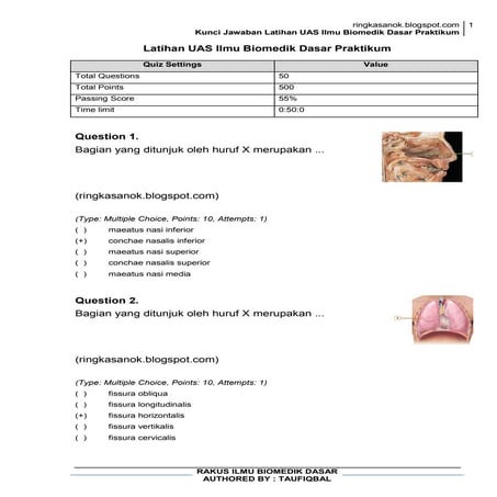Kunci Jawaban Quiz Latihan UAS Ilmu Biomedik Dasar Praktikum | PDF