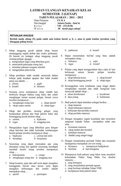 Latihan ukk plkj kelas 8 | PDF