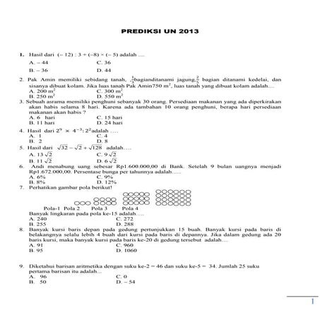 Latihan un 2013 matematika (1) | PDF