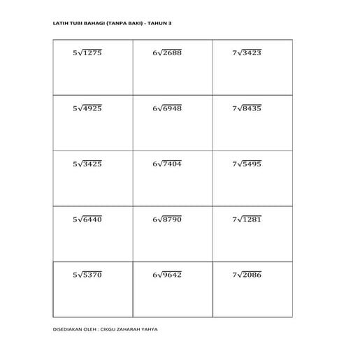 Matematik tahun 3 Latih tubi bahagi tanpa baki set 2 | PDF