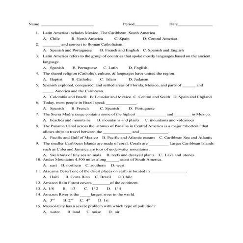 Latin america quiz | DOCX