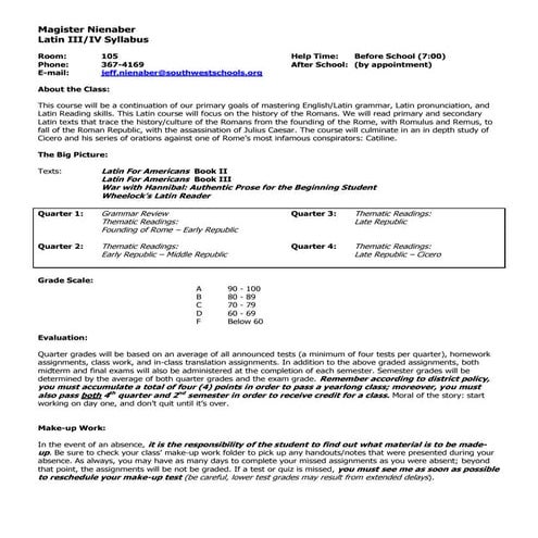 Latin iii iv syllabus | PDF