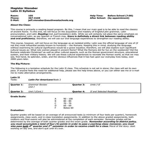 Latin ii syllabus | PDF