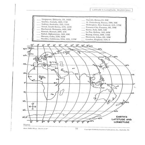 Latitude And Longitude World Map Worksheet