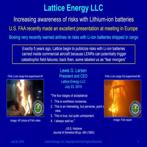 Lattice Energy LLC - Greater Awareness of Risks of Lithium-ion Battery ...