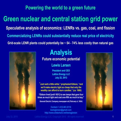 Lattice Energy LLC- LENRs vs Nuclear Fission and Natural Gas for Power ...