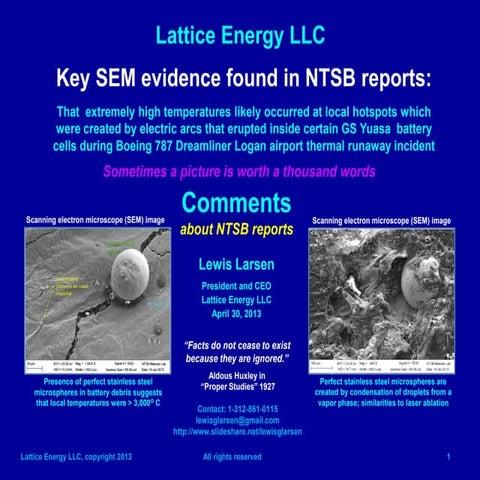 Lattice Energy LLC- Steel Microsopheres in NTSB Dreamliner Battery SEM ...