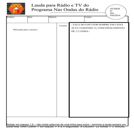 Rádio e TV: dicas para redação de laudas | PDF