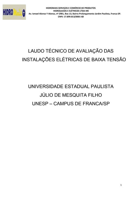 Laudo técnico elétrico modelo | PDF