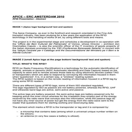 Laura Reina - Experience with RIFD Technology at Apice in Florence | PDF