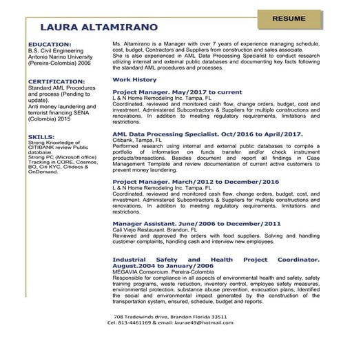 Laura Altamirano resume 2018 | PDF