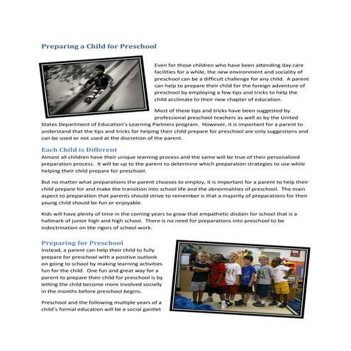 How To Prepare Your Toddler For Preschool | PDF