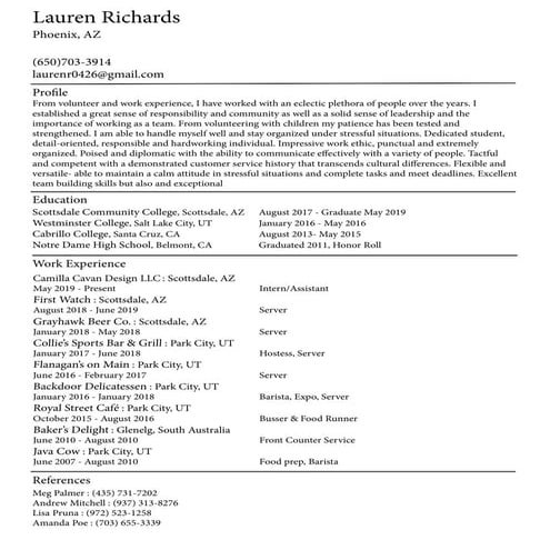 Lauren Richards 2019 Resume | PDF