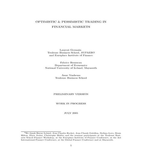 Optimistic & Pessimistic Trading In Financial Markets | PDF