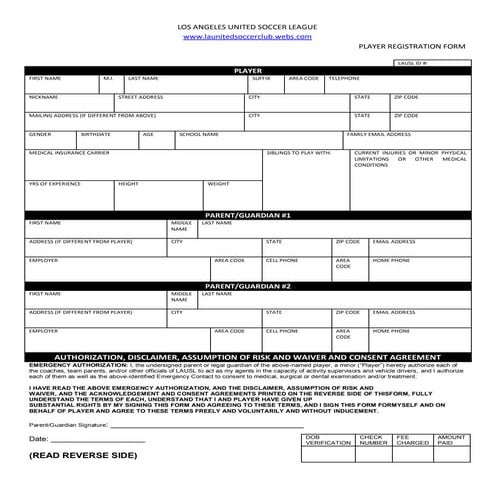 Lausl Player Registration Form | PDF