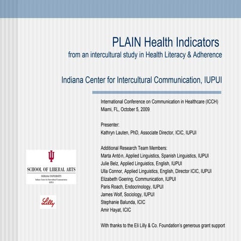 PLAIN Health Indicators from an intercultural study in Health Literacy ...