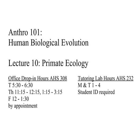 Lavc f10 lecture 10 primate ecology | PPT