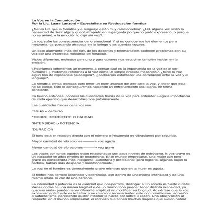 Tono, timbre y color de la voz | PDF