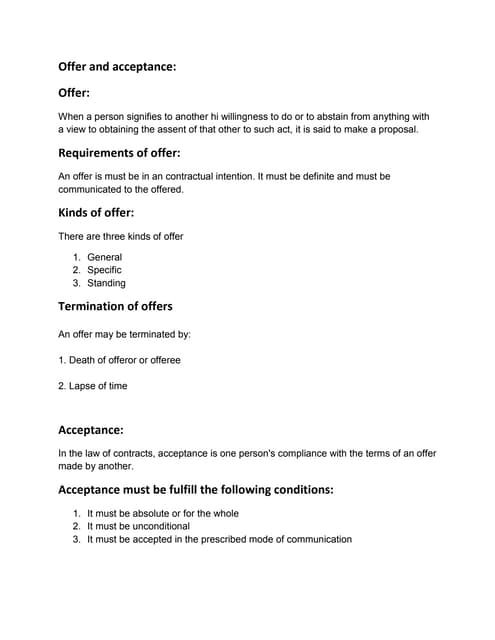 "Offer & Acceptance" (Chapter 4) - Business Law | PPTX | Business | Business and Finance