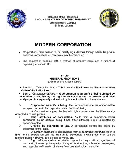R.A. No. 11232 - The Revised Corporation Code Concepts and Doctrines | PPTX