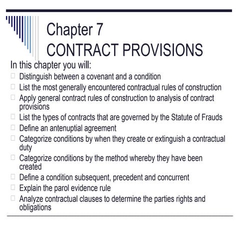 Law 206 Ch. 7 - Contract Provisions | PPT