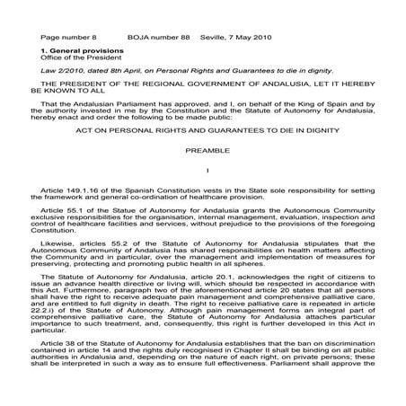 Law 2 2010 on personal rights and guarantees to die in dignity ...