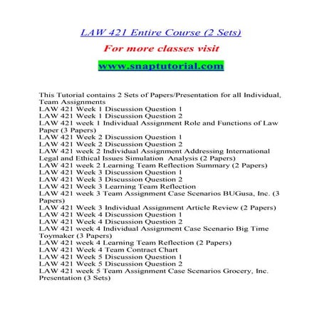 Law 421 Enhance teaching / snaptutorial.com