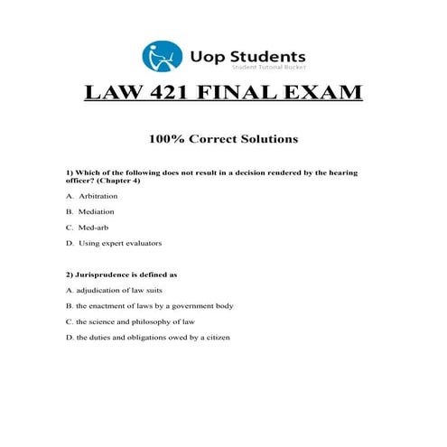 Law 531 final exam answers are here | DOCX