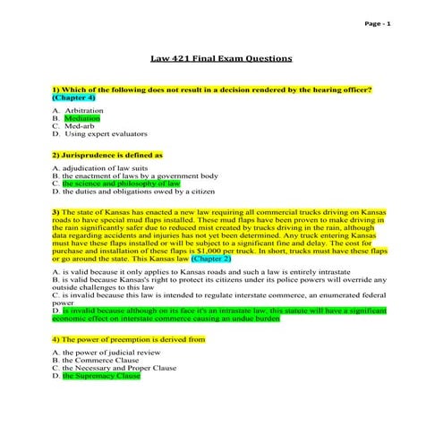 Law 421 final exam questions | DOCX