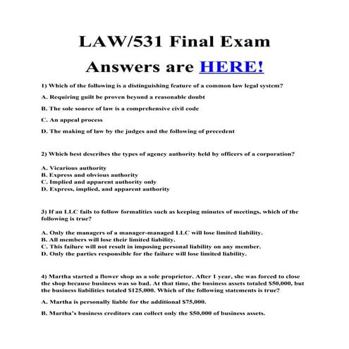 Law 531 final exam answers are here | DOCX