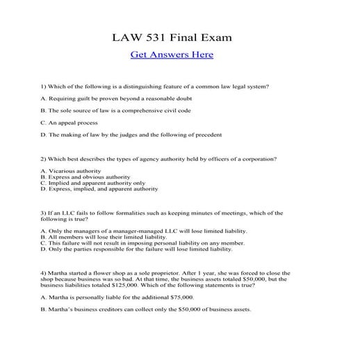 Law 531 final exam answers are here | DOCX
