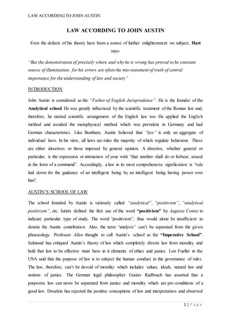 Analytical school of Jurisprudence | PPTX | Professional School ...