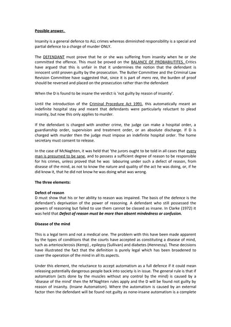 Compare and contrast the Mc Naughtan rule with the Durham rule | PPTX