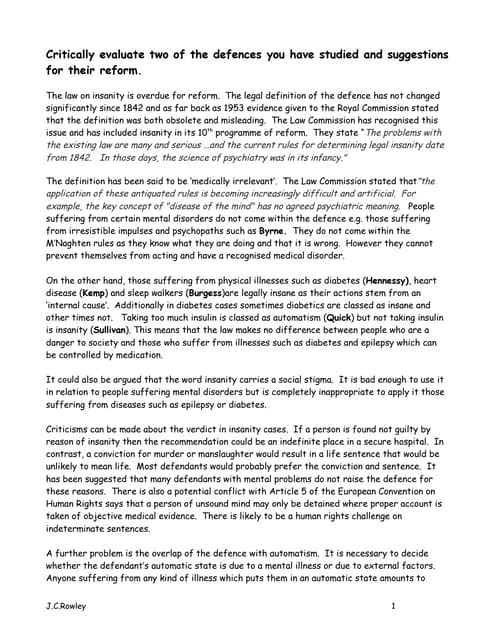 Compare and contrast the Mc Naughtan rule with the Durham rule | PPT