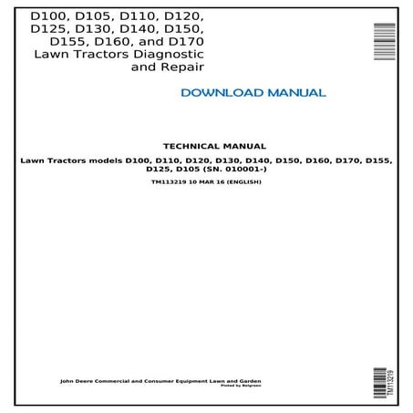 Lawn Tractors John Deere D140, D150 Test Diagnostic Manual | PDF