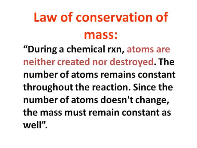 LAW OF CONSERVATION OF MASS | PPTX | Chemistry | Science