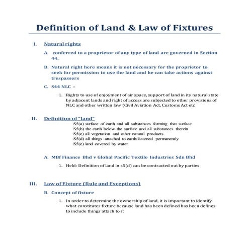 definition of land / Law of fixture | DOCX