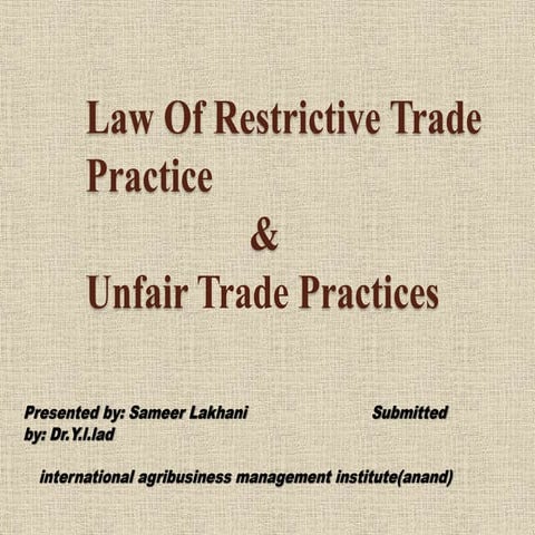 Law of restrictive trade practice and unfair trade practices by sameer ...