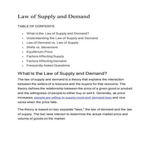 Law of supply and demand | DOCX | Commodities | Economy