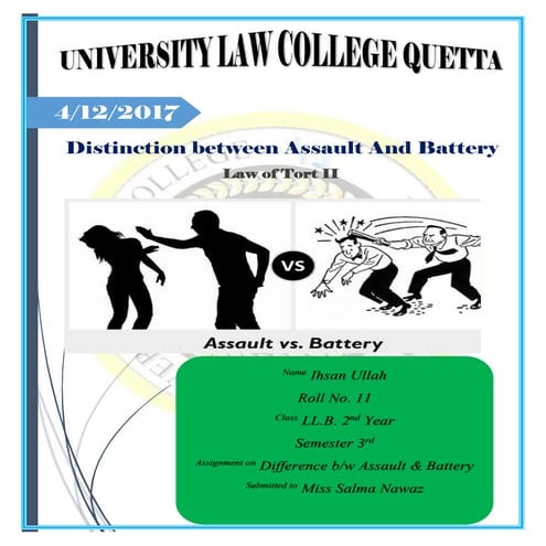Distinction between Assault and battery | PDF | Crime & Harmful Acts to ...